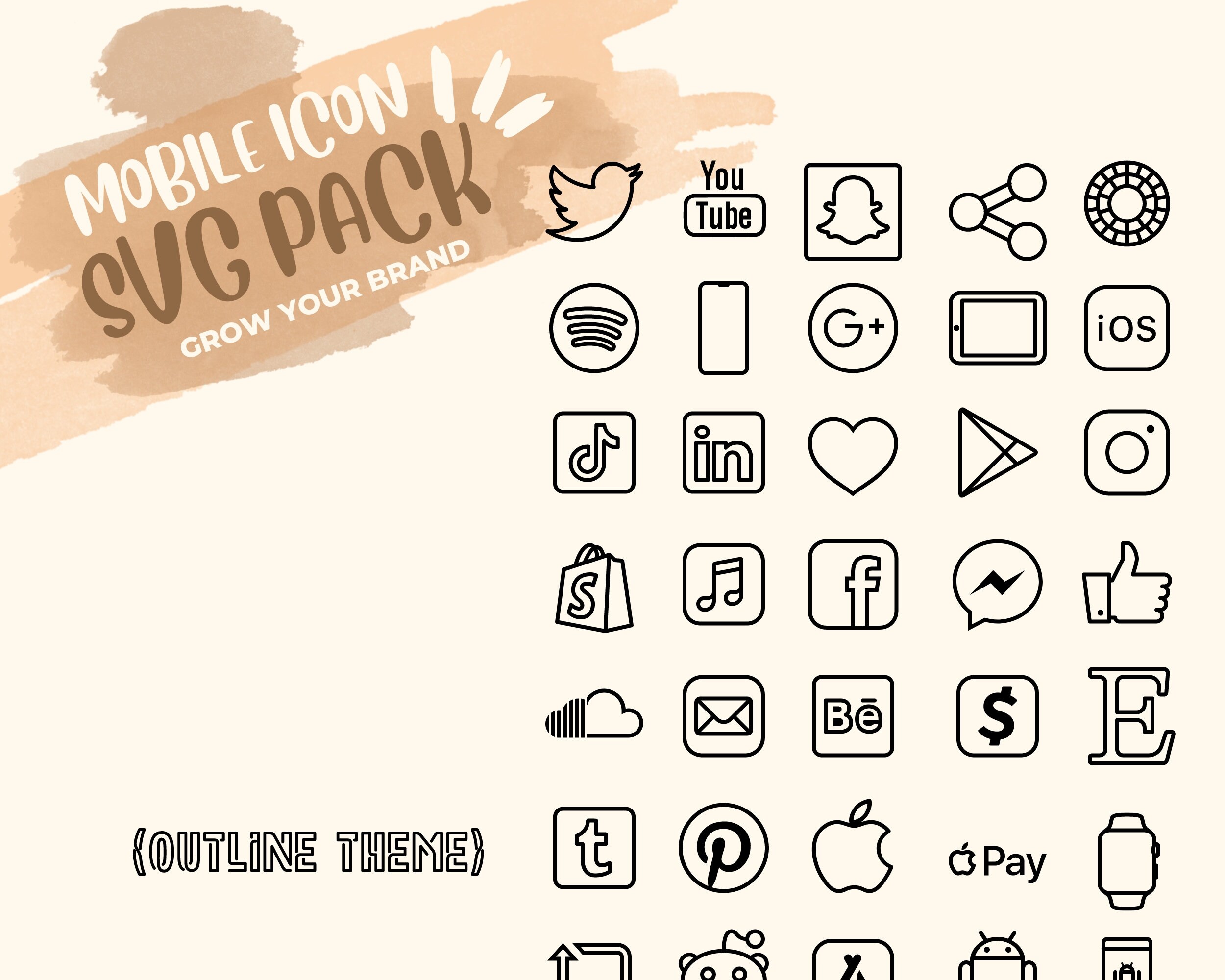 35 Outline Mobile Icon SVG Pack, Social Media SVG, Scalable SVG ...