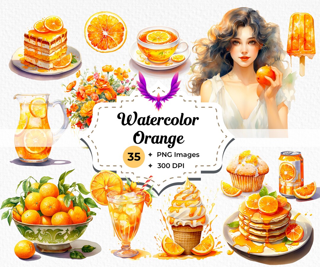 Watercolor Oranges Clipart Digital Png Citrus, Graphics for Instant ...