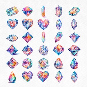 30 Watercolor Diamonds Clipart, Hand Drawn, Watercolor Diamond ...