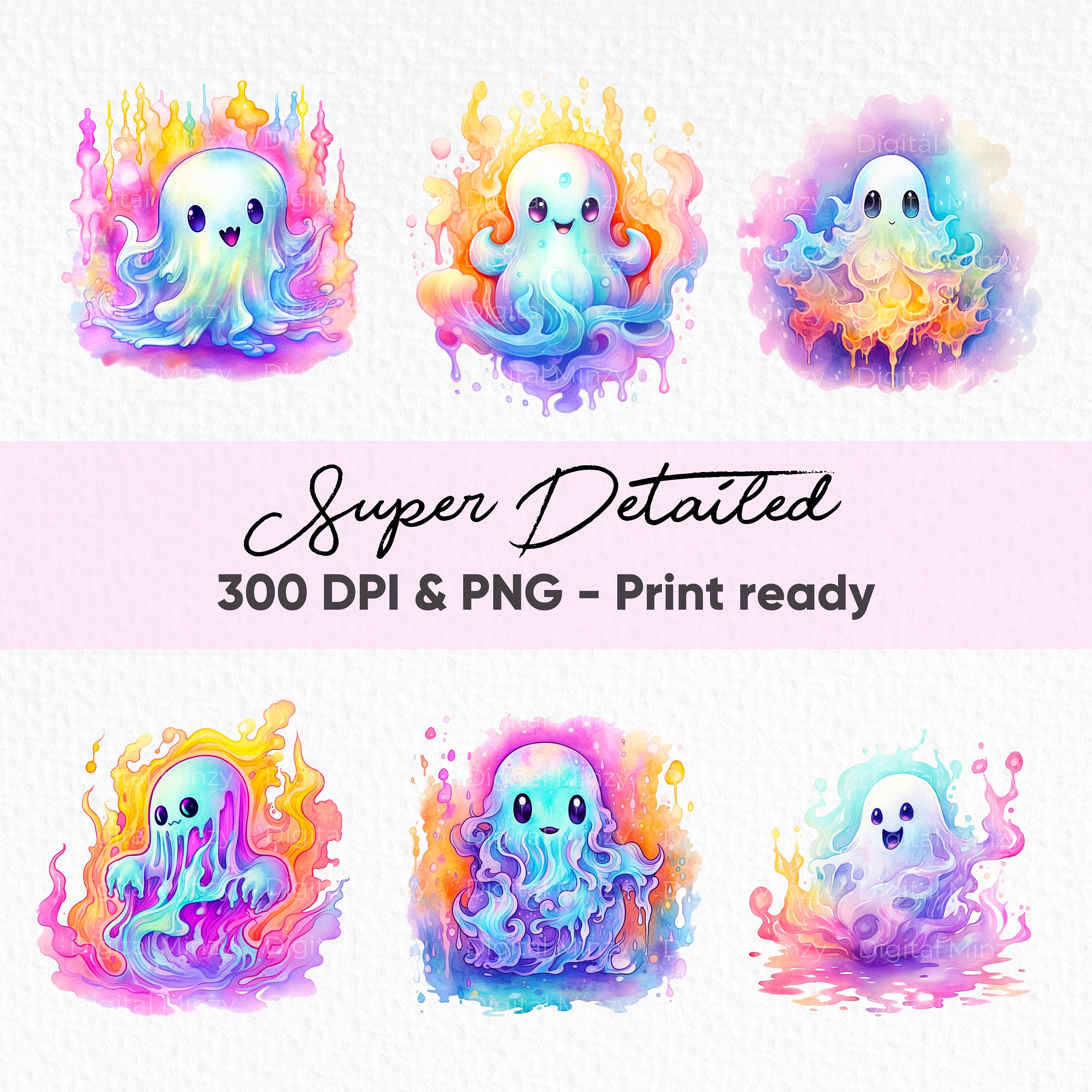 20 Super Cute Ghosts Clipart Rainbow Ghosts Watercolor - Etsy