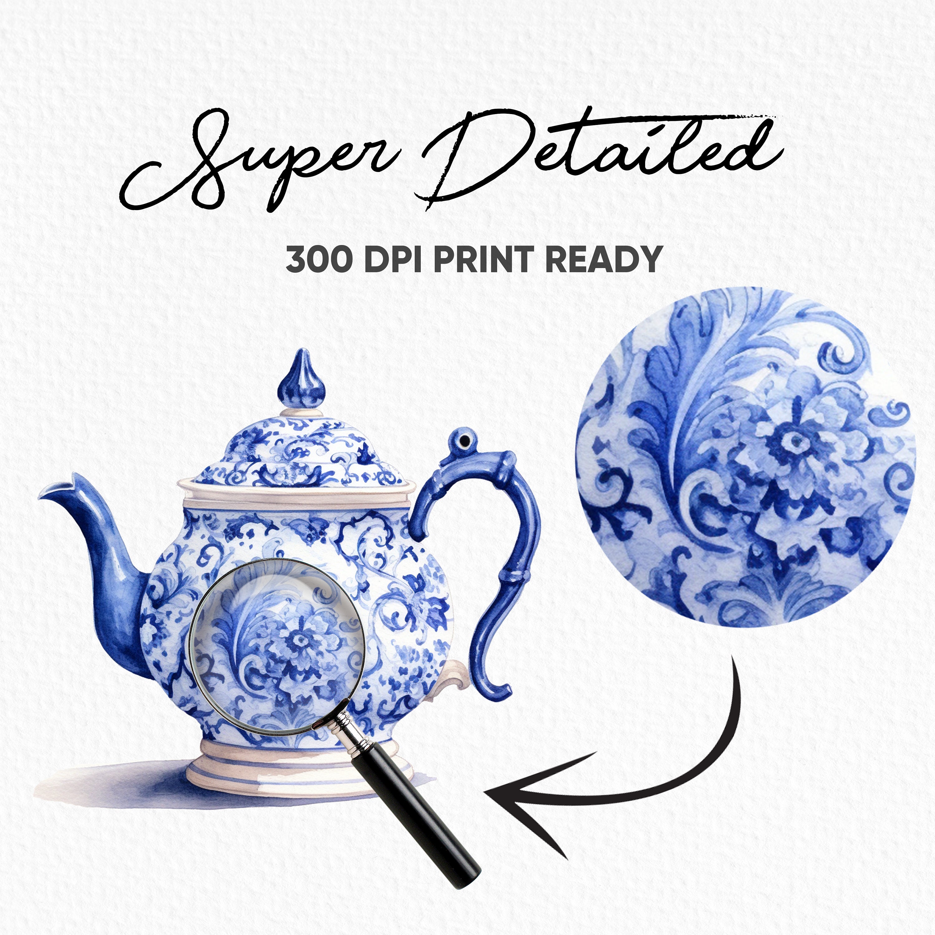 35 Delft Blue Cottage Clipart, Watercolor Farmhouse Clip Art Bundle ...