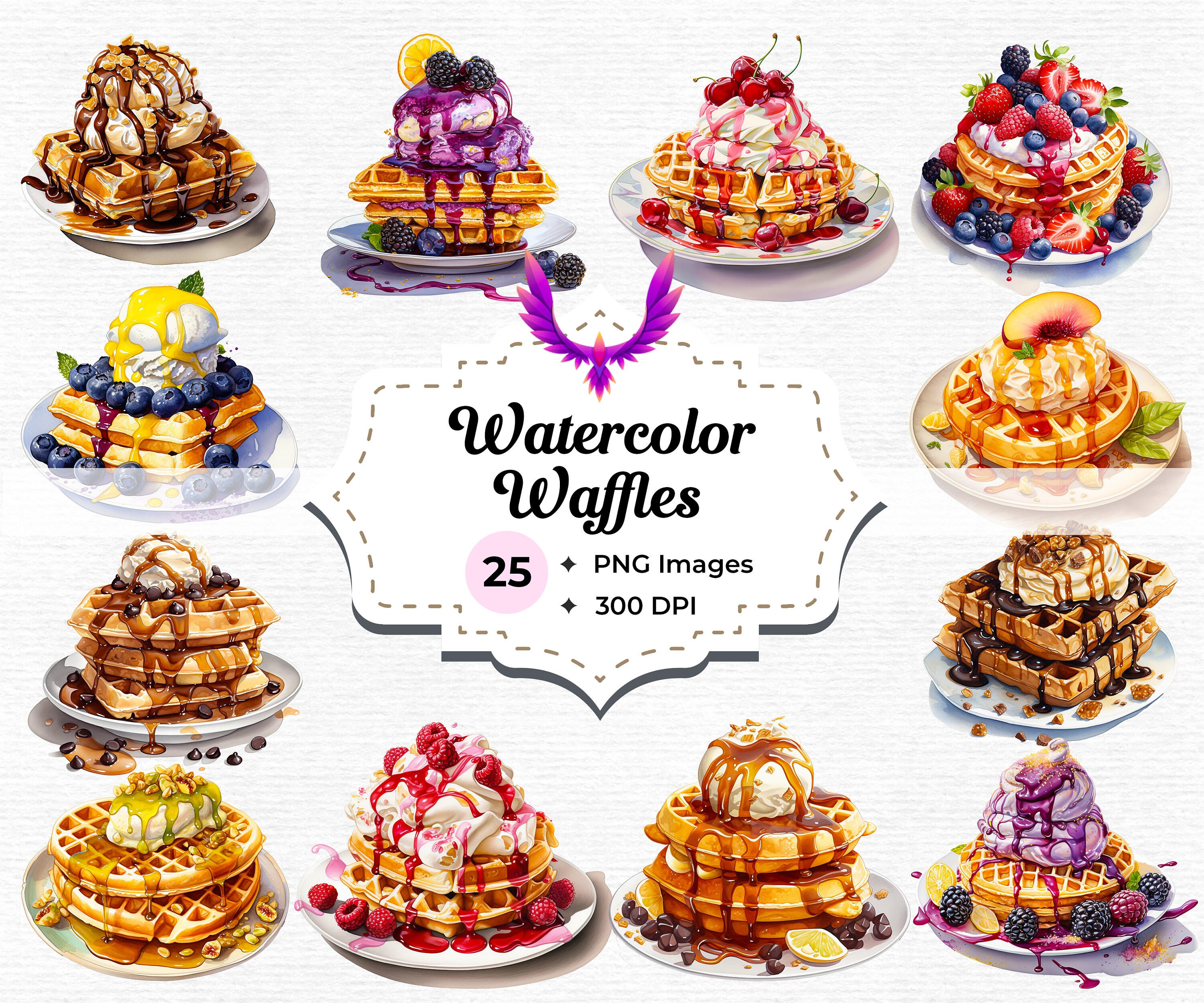 25 Watercolor Waffles Clipart, Dessert Png, Food Clipart, Waffles ...