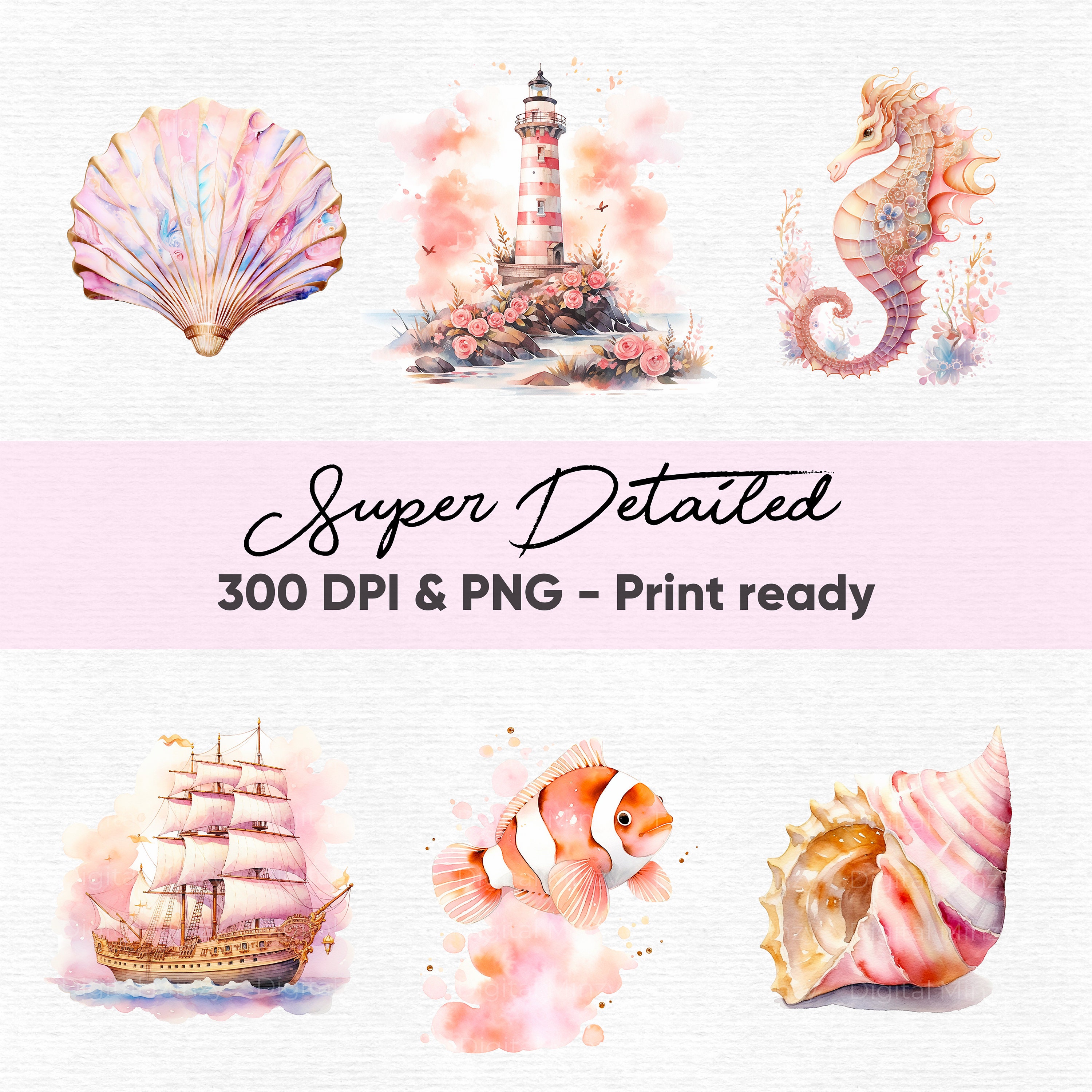 Watercolor Boho Nautical Clipart Ocean Beach Wedding PNG Format Instant ...