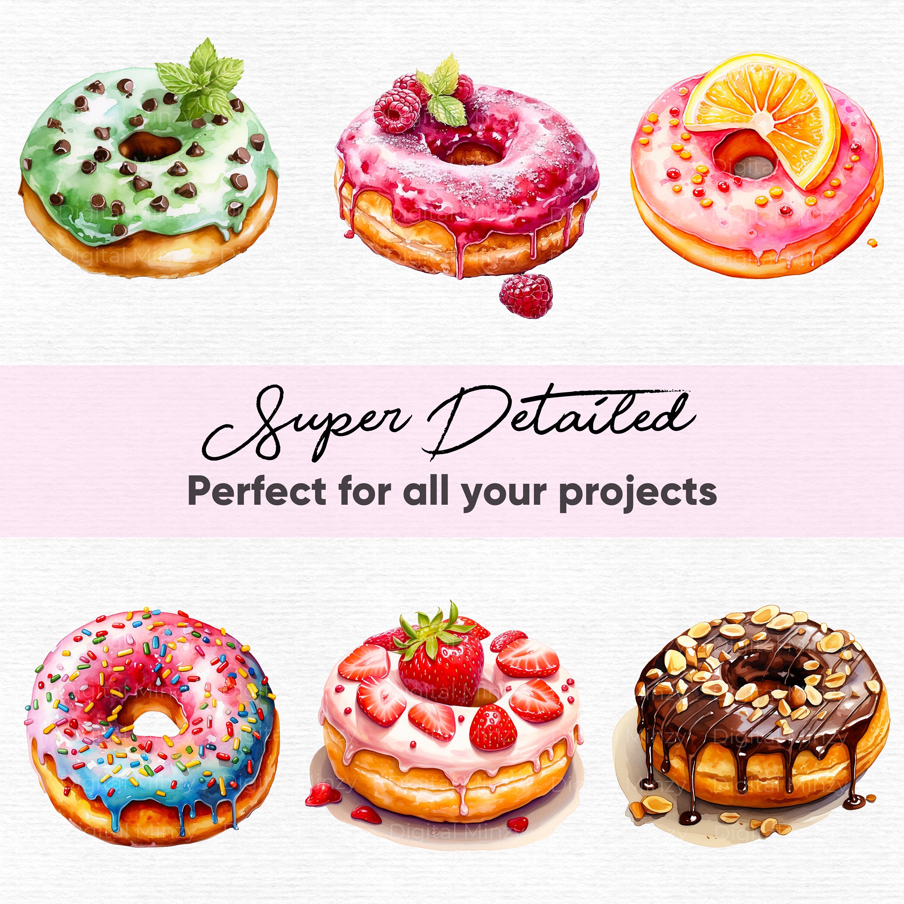 25 Watercolor Donuts Clipart, Donut PNG, Baking Clipart, Dessert ...