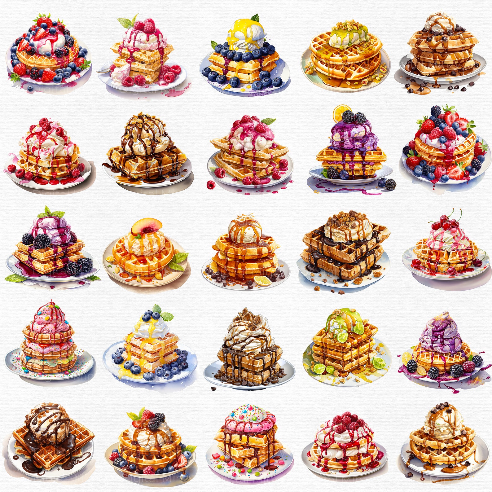 25 Watercolor Waffles Clipart, Dessert Png, Food Clipart, Waffles ...