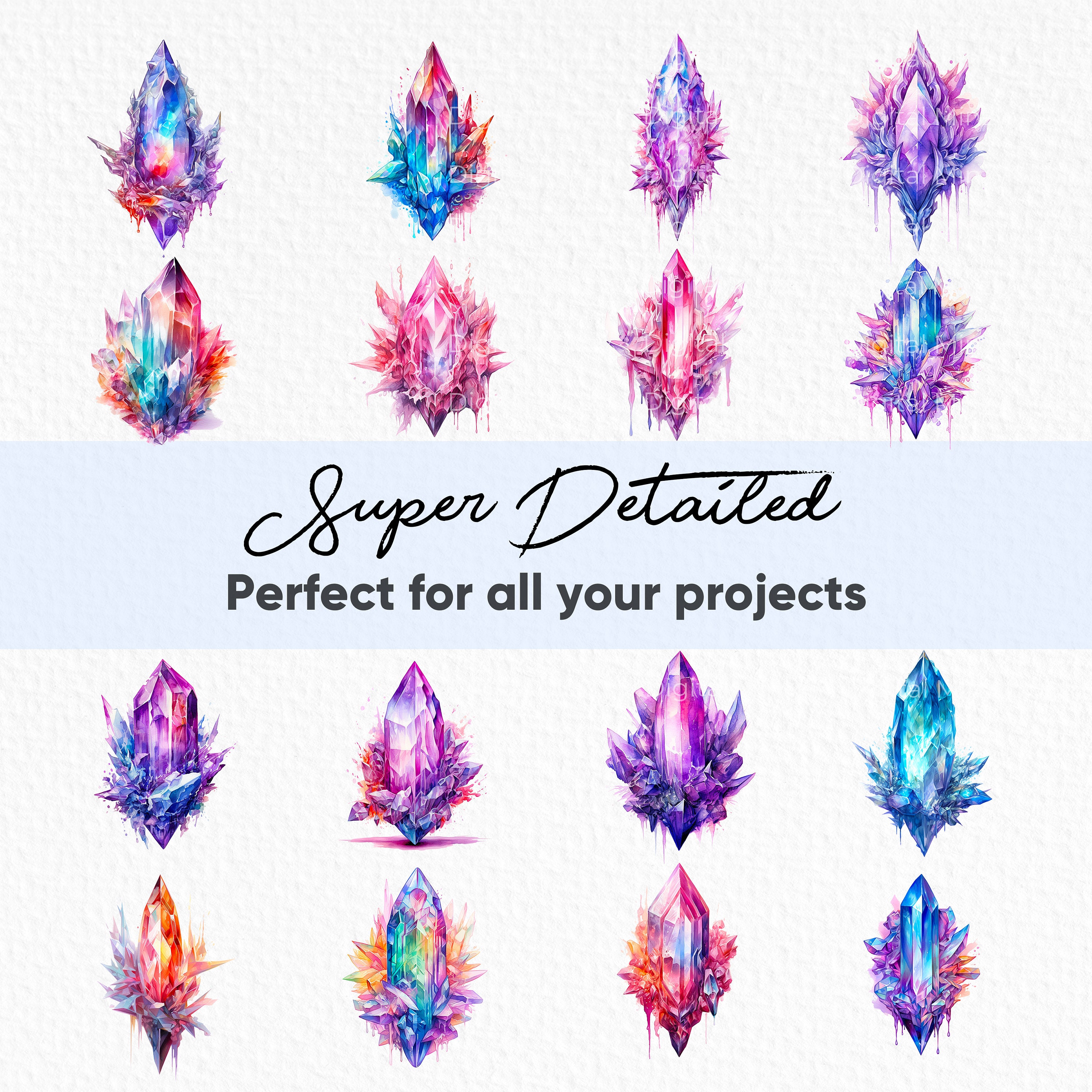25 Watercolor Crystals Clipart Rainbow Crystals Crystals - Etsy