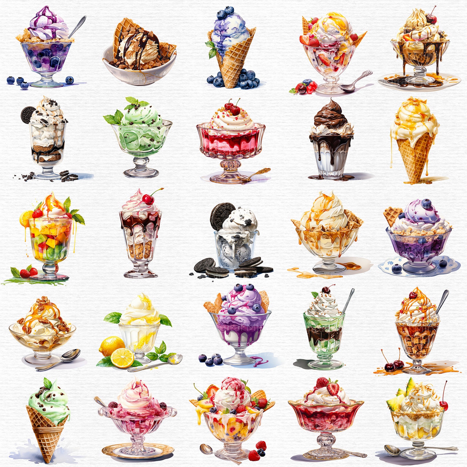 25 Ice Cream Watercolor Clipart PNG Images of Flavored Tasty Desserts ...
