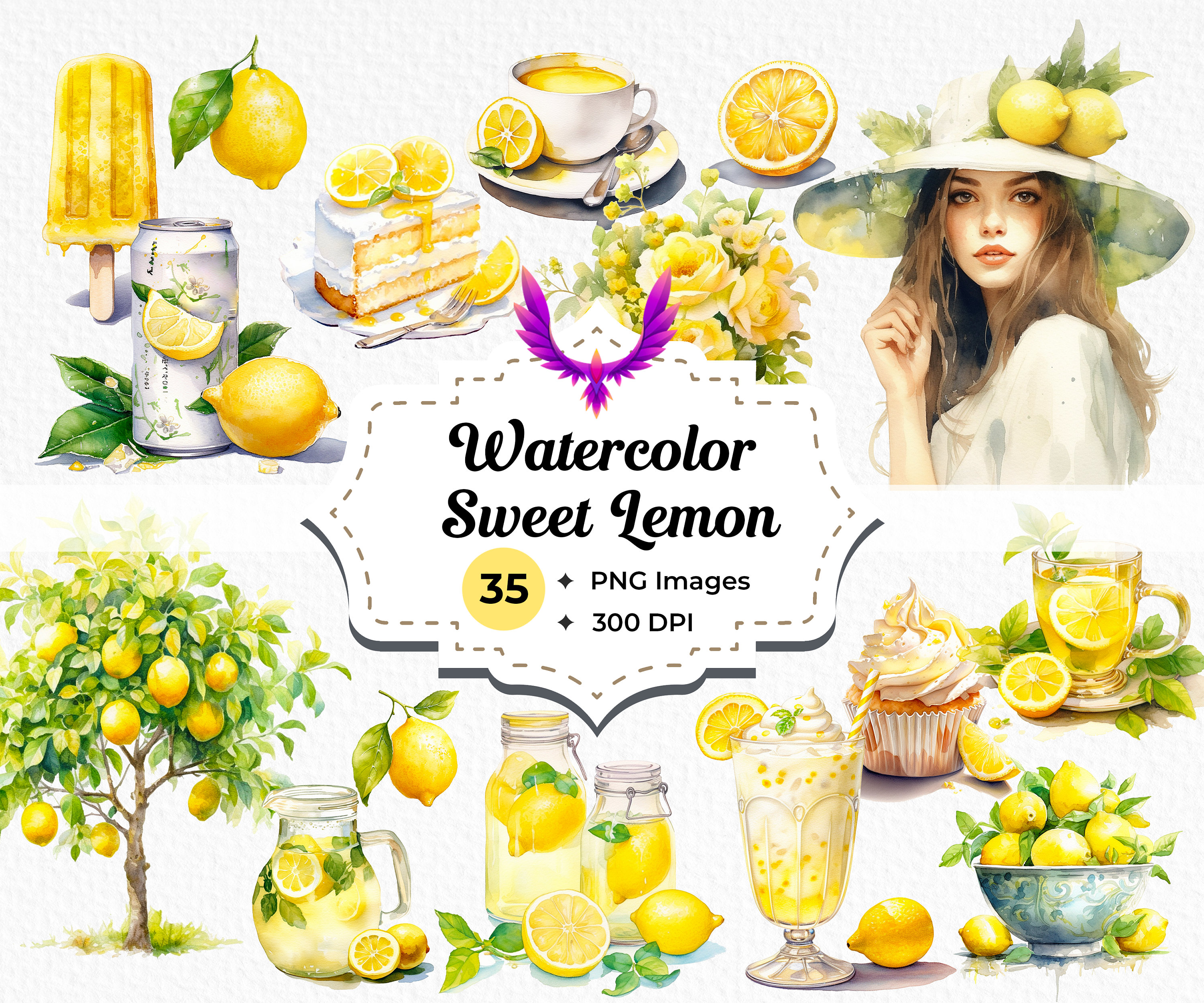 35 Watercolor Sweet Lemon Clipart, Lemon Fruit PNG, Lemon Cake ...