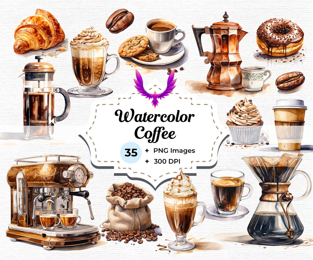 Watercolor Coffee Clipart, Coffee Drinks Clipart, Vintage Coffee Pots ...
