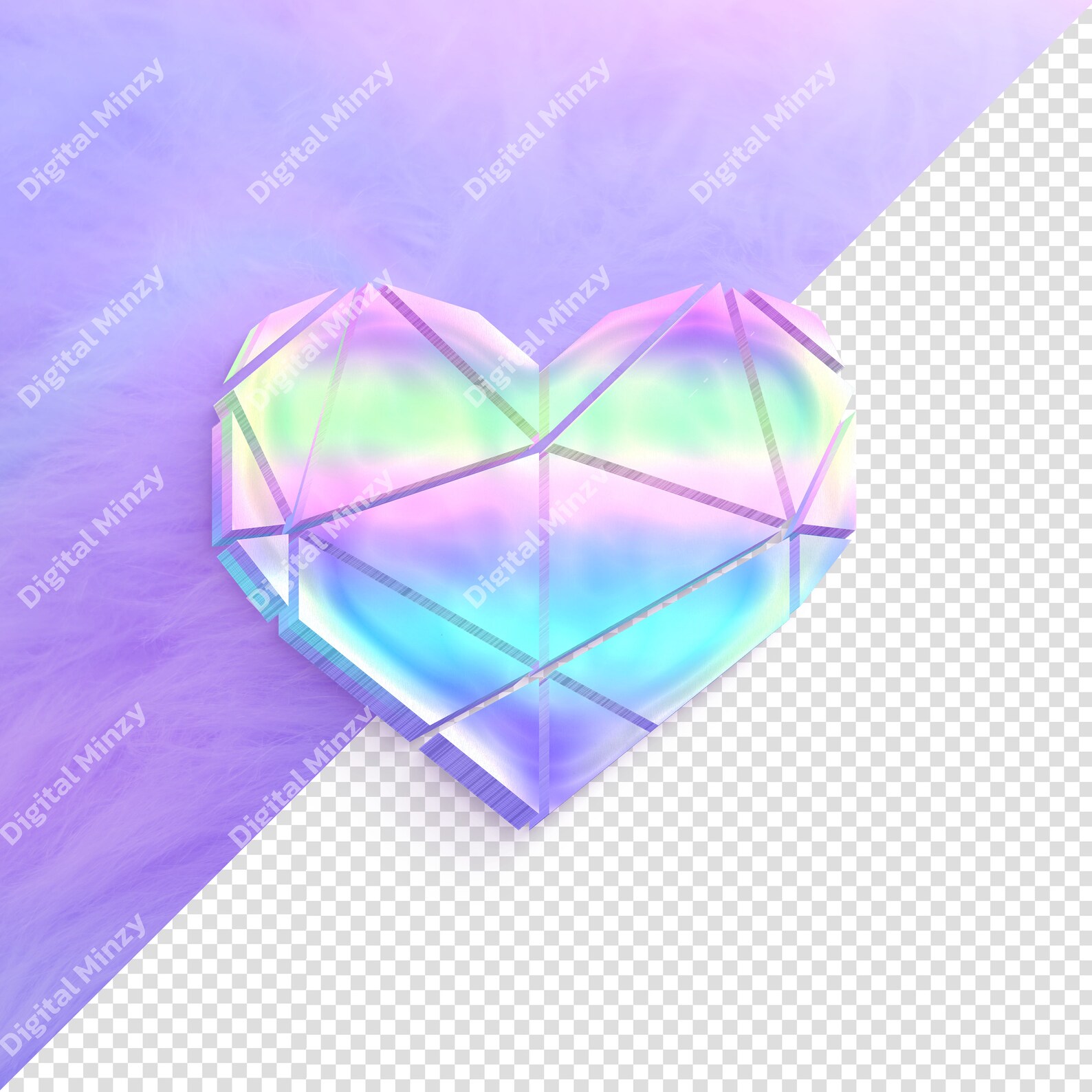 20 Holographic 3D Diamonds, High Quality Diamond Clipart Set, Cute ...