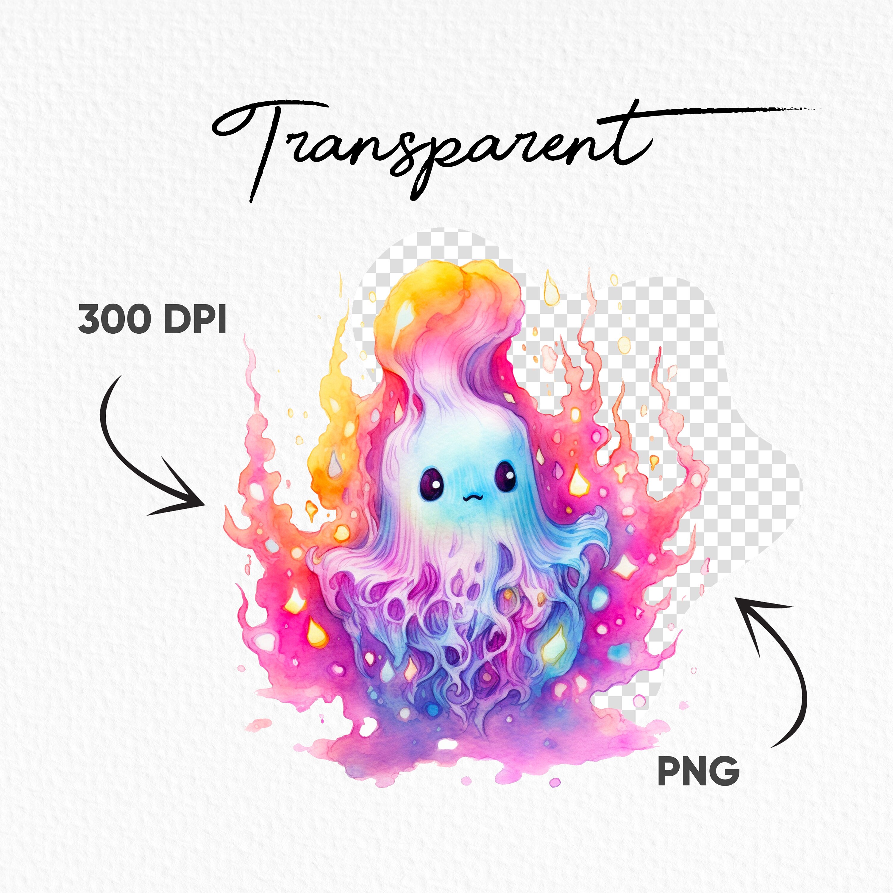20 Super Cute Ghosts Clipart, Rainbow Ghosts, Watercolor Ghost, Kawaii ...