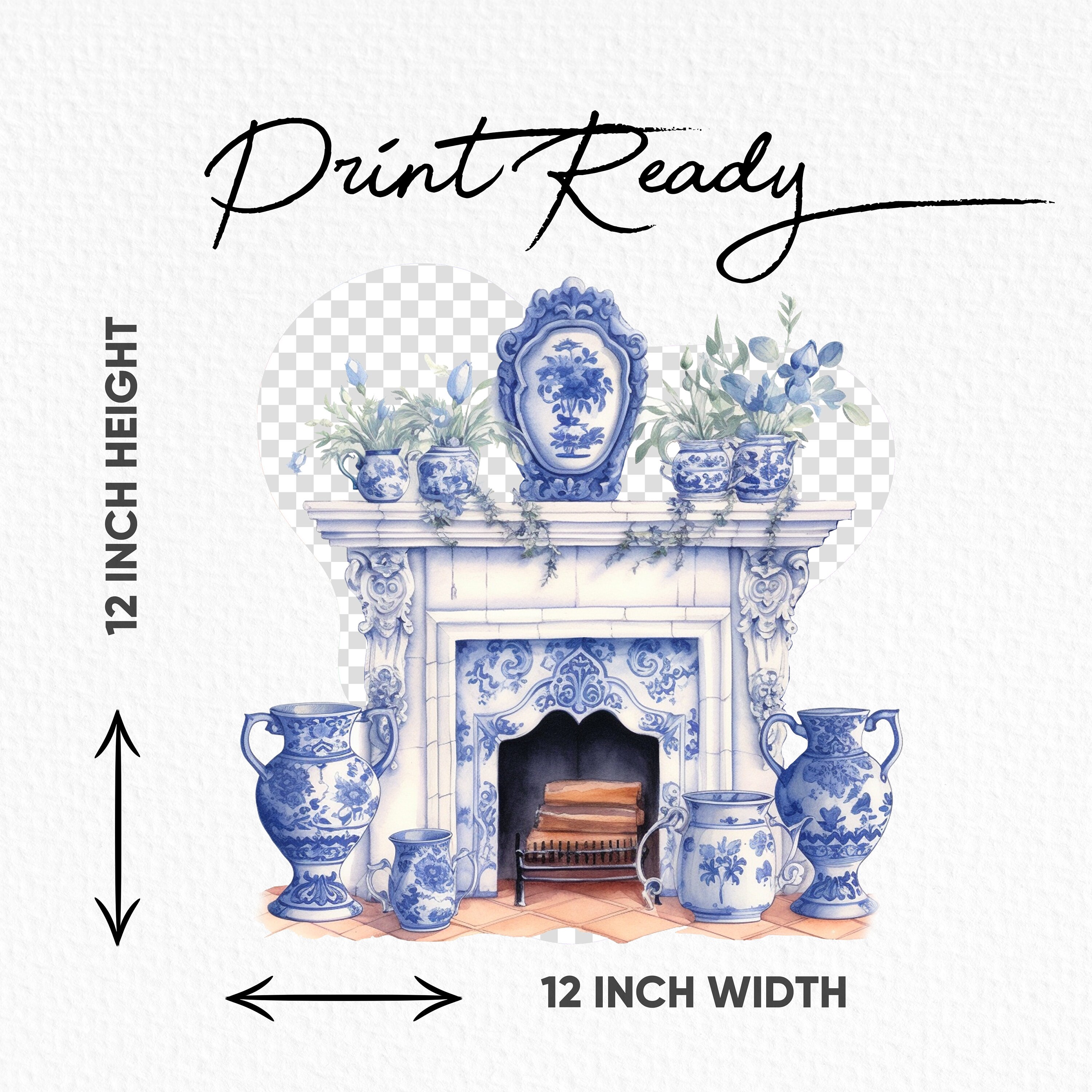 35 Delft Blue Cottage Clipart, Watercolor Farmhouse Clip Art Bundle ...