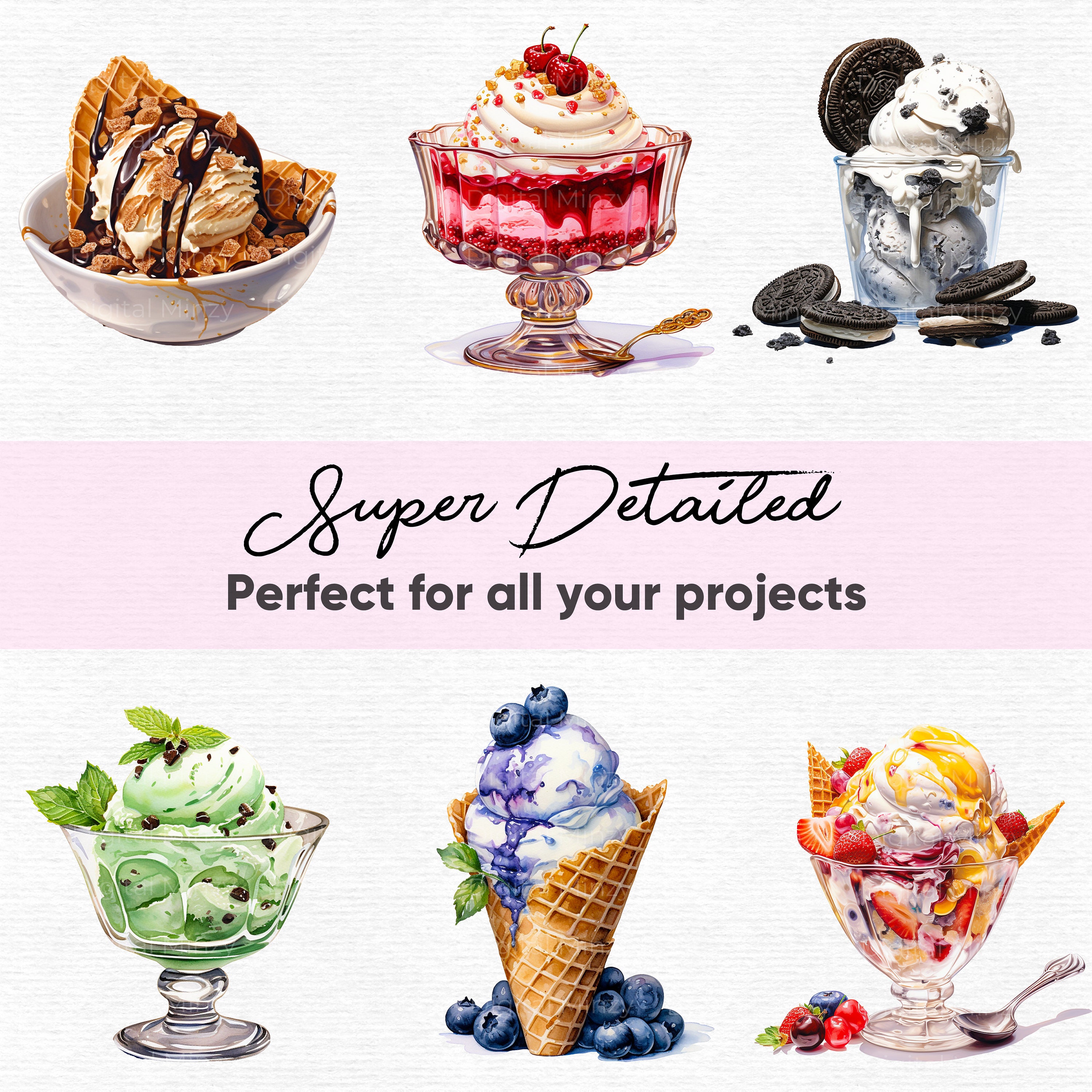 25 Ice Cream Watercolor Clipart PNG Images of Flavored Tasty Desserts ...