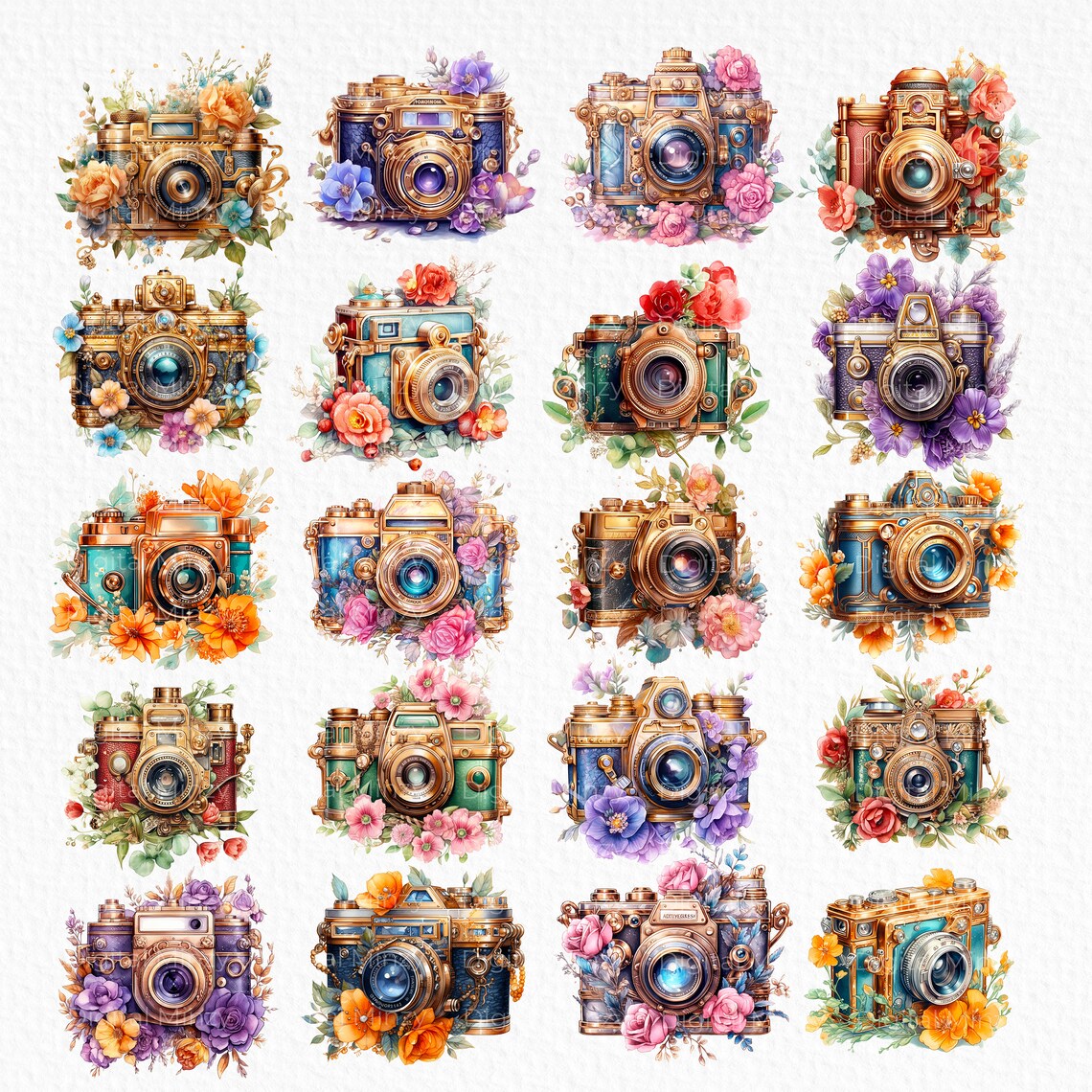 25 Watercolor Vintage Cameras, Watercolor Camera PNG, Vintage Camera ...