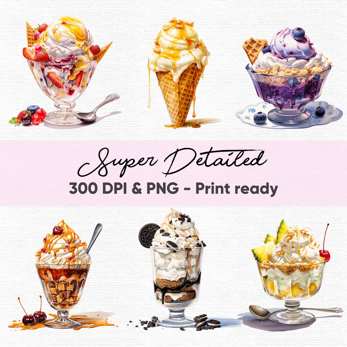 25 Ice Cream Watercolor Clipart PNG Images of Flavored Tasty Desserts ...