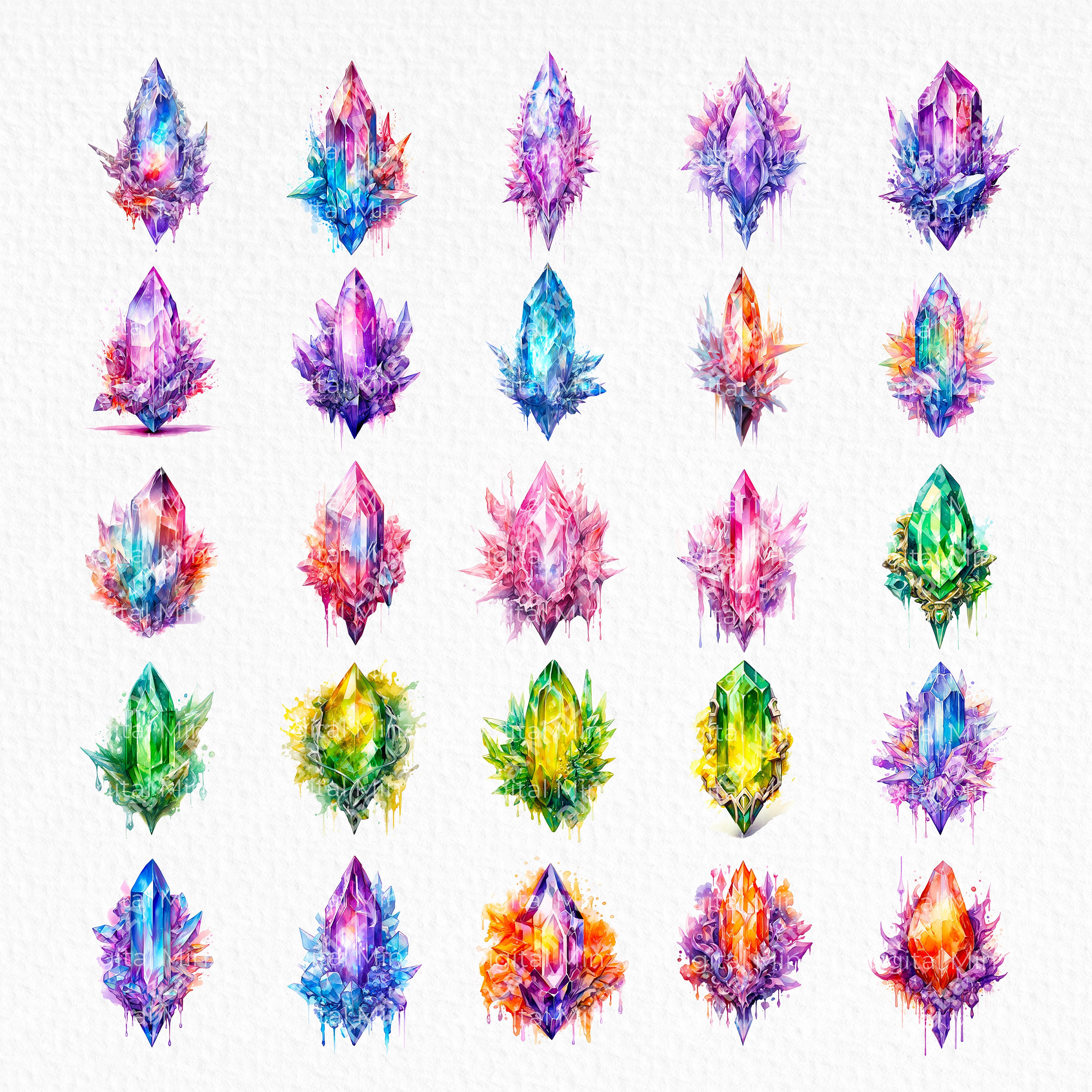 25 Watercolor Crystals Clipart Rainbow Crystals Crystals - Etsy