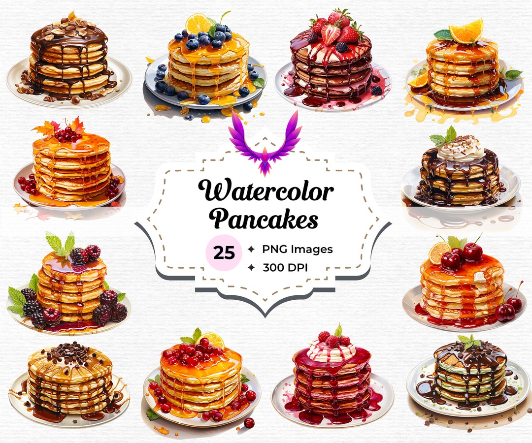 25 Watercolor Pancakes Clipart, Sweet Breakfast Clipart Bundle ...