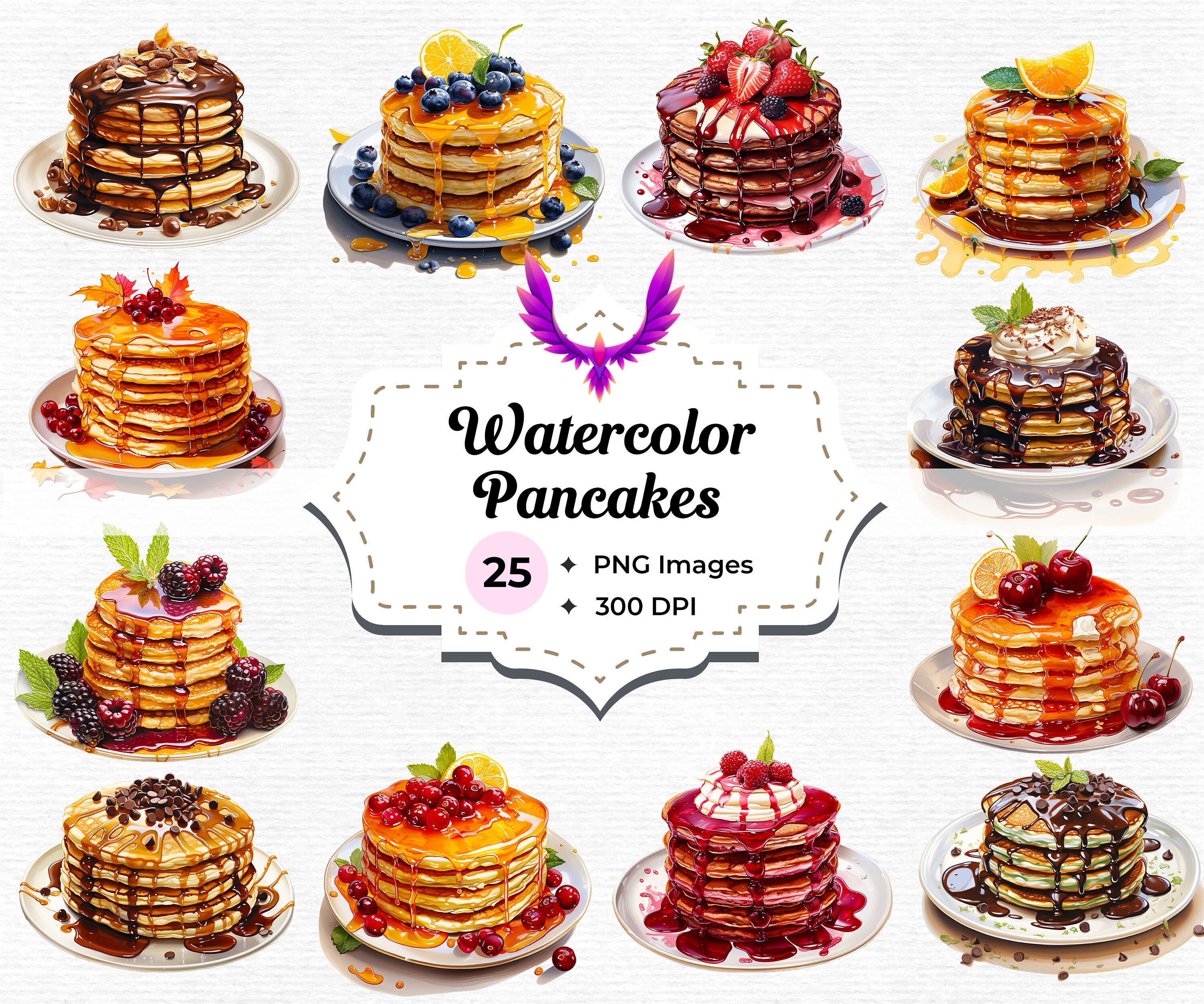 25 Watercolor Pancakes Clipart, Sweet Breakfast Clipart Bundle ...