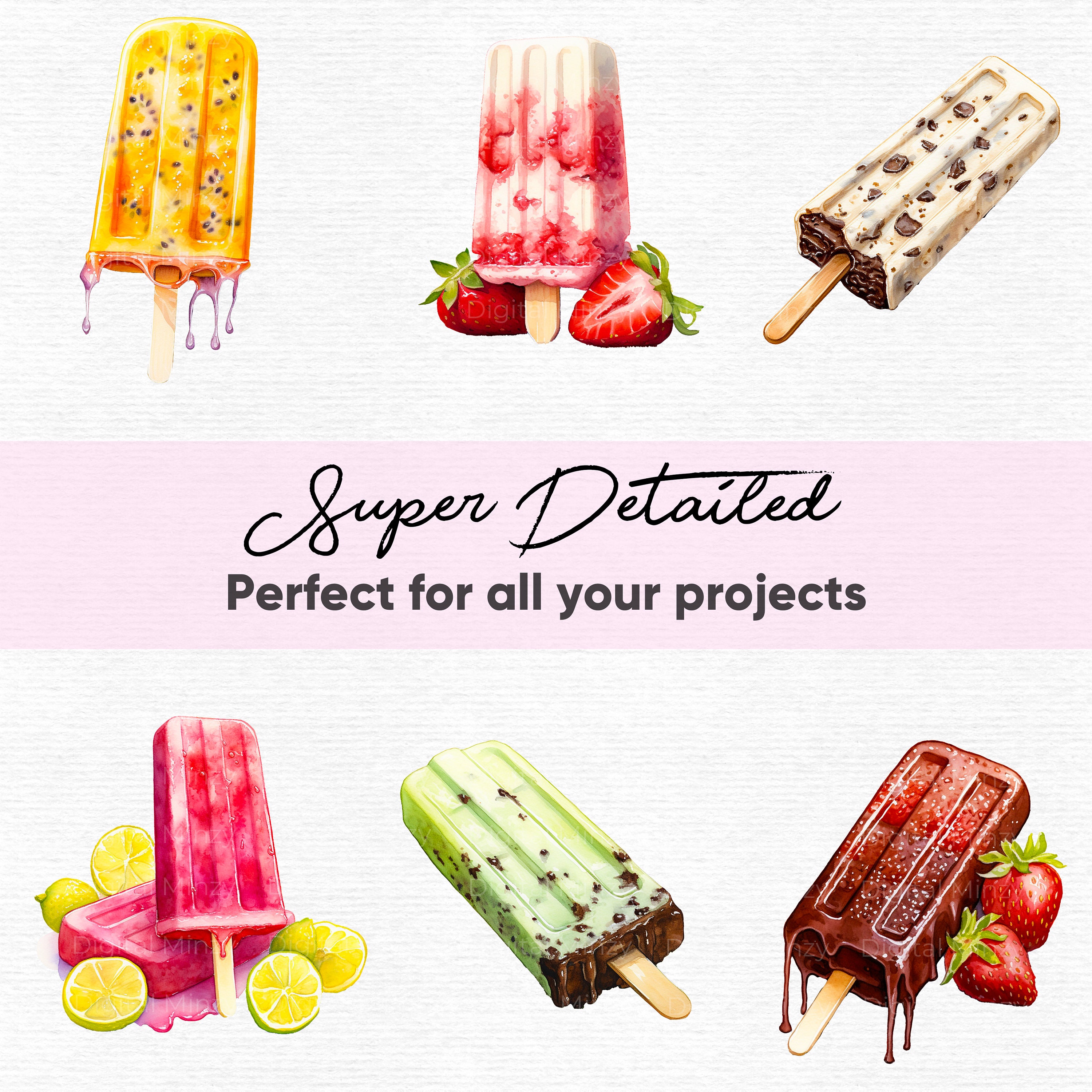 25 Watercolor Popsicles Clipart, Dessert Download, Instant Download ...