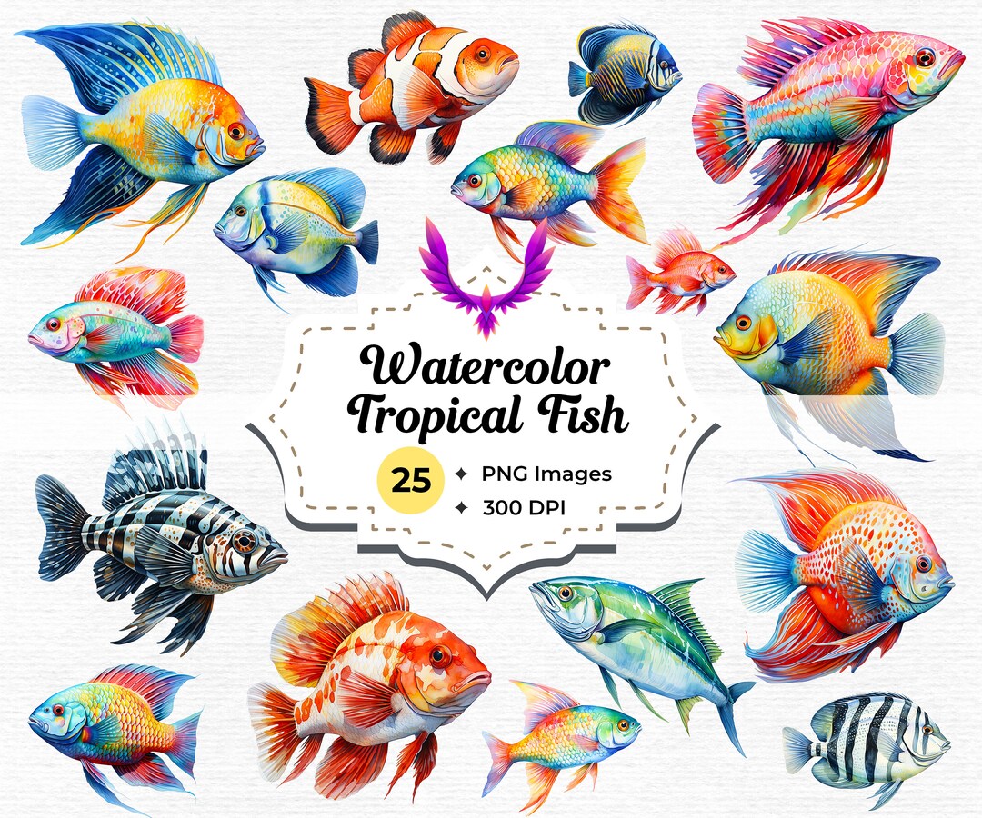25 Watercolor Tropical Fish Clipart, Watercolor Fish Under the Sea Clip ...