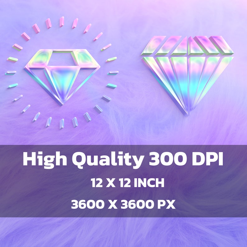 20 Holographic 3D Diamonds, High Quality Diamond Clipart Set, Cute ...
