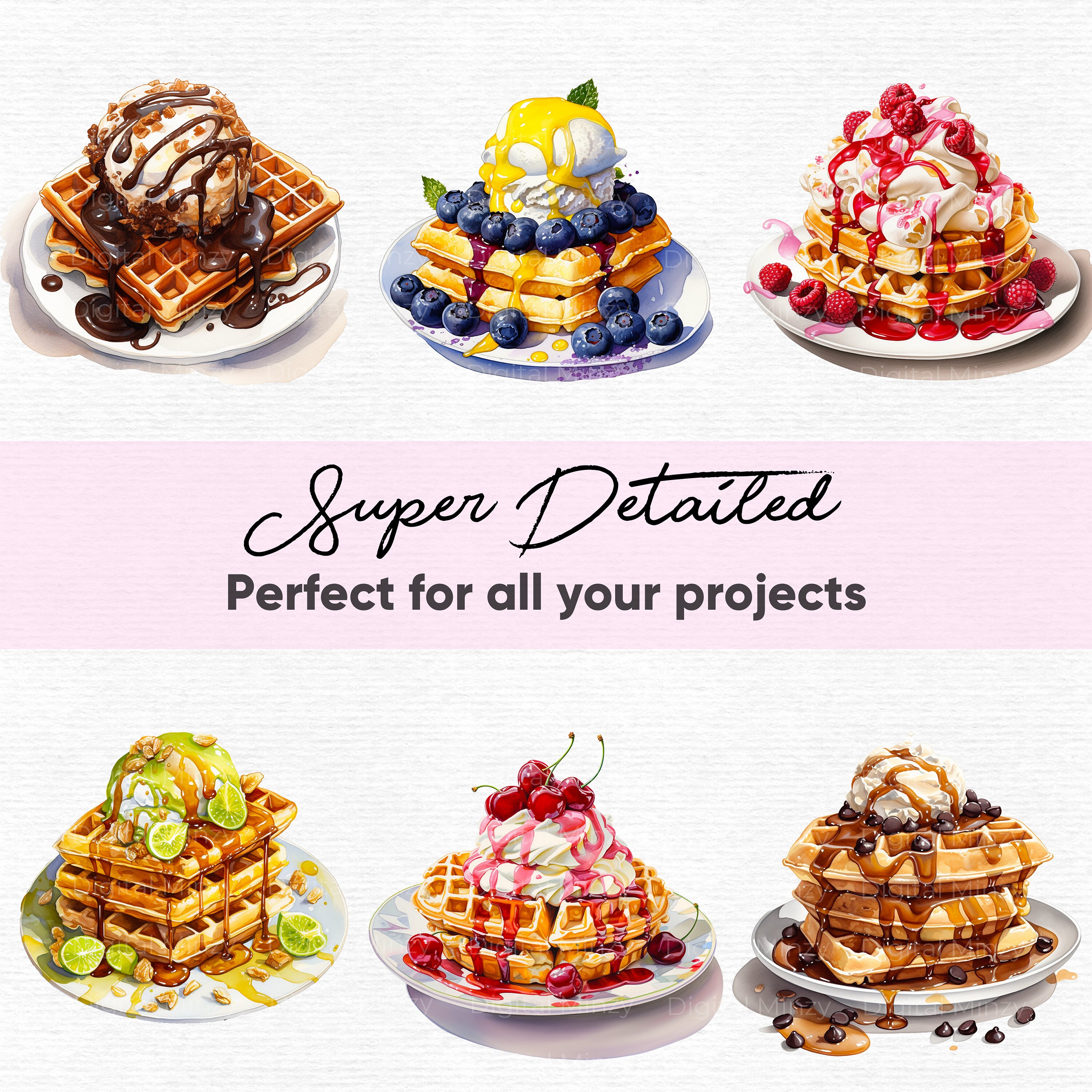 25 Watercolor Waffles Clipart, Dessert Png, Food Clipart, Waffles ...