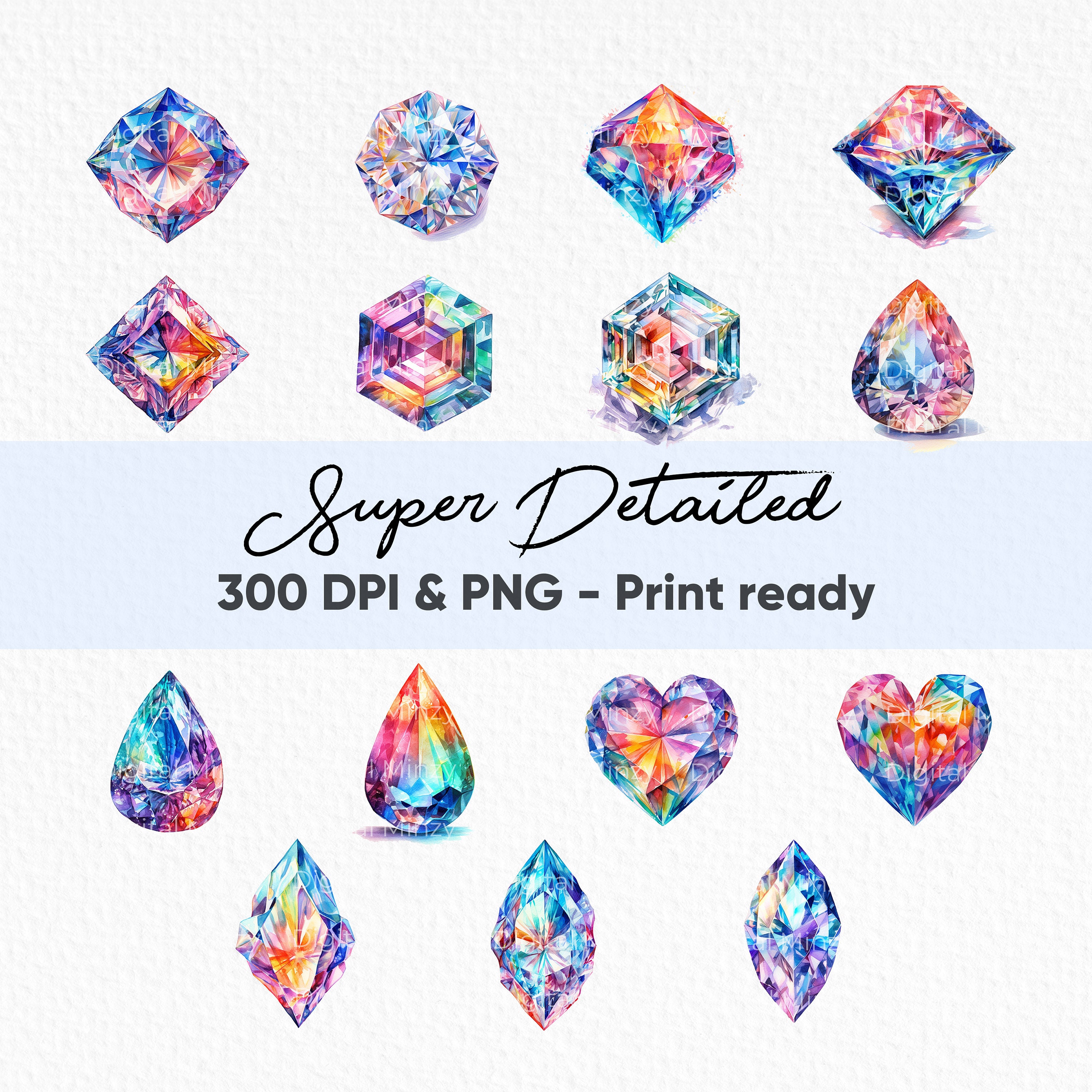 30 Watercolor Diamonds Clipart, Hand Drawn, Watercolor Diamond ...