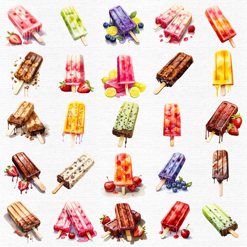 25 Watercolor Popsicles Clipart, Dessert Download, Instant Download ...