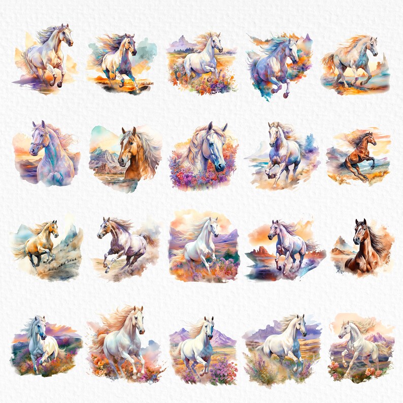20 Watercolor Horses Clipart Horse PNG Horse Wall Art Horse - Etsy