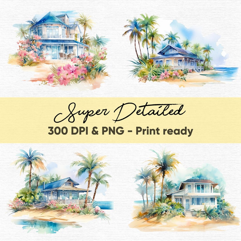 25 Watercolor Beach House Clipart Ocean Seascape Cottage - Etsy