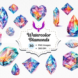 30 Watercolor Diamonds Clipart, Hand Drawn, Watercolor Diamond ...