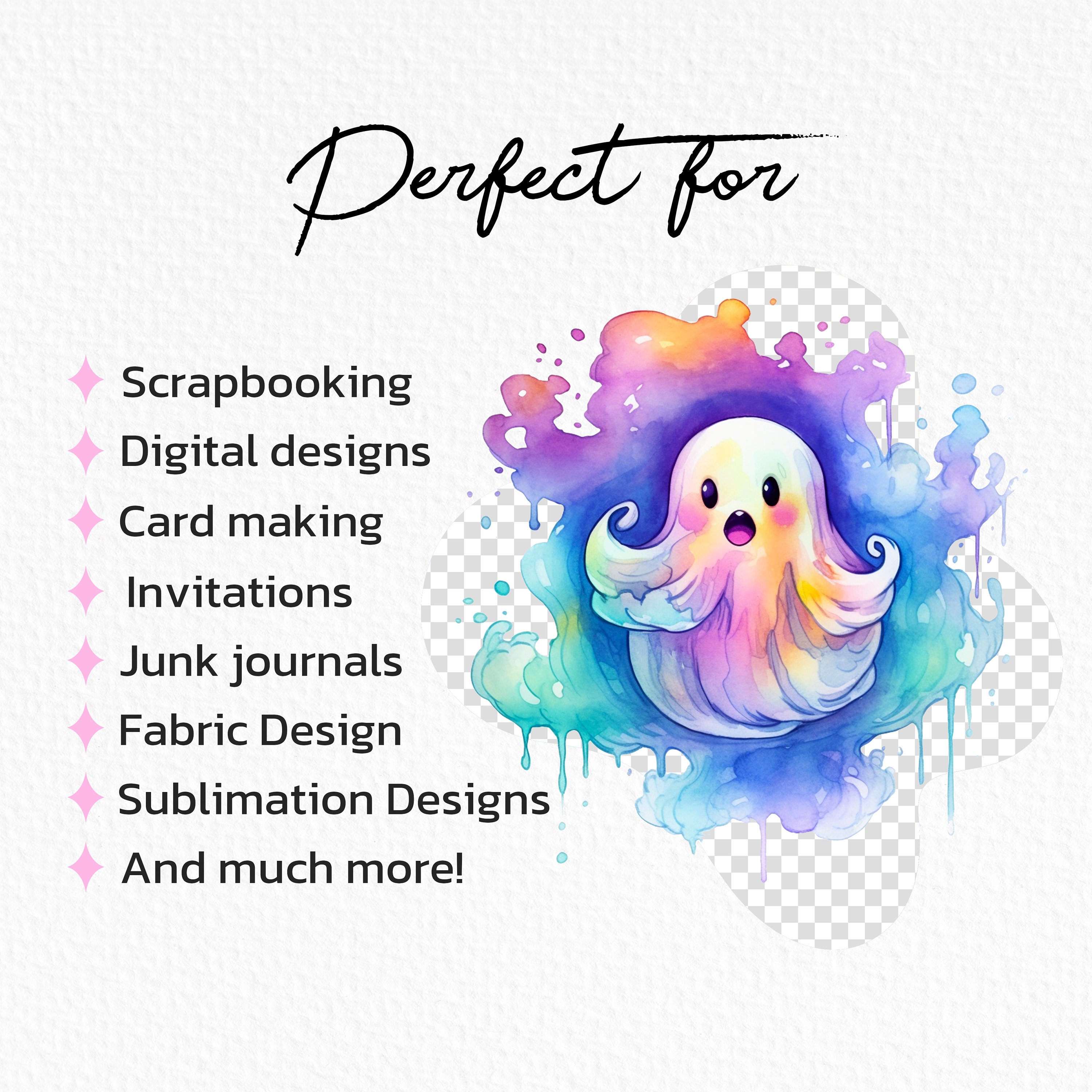 20 Super Cute Ghosts Clipart, Rainbow Ghosts, Watercolor Ghost, Kawaii ...