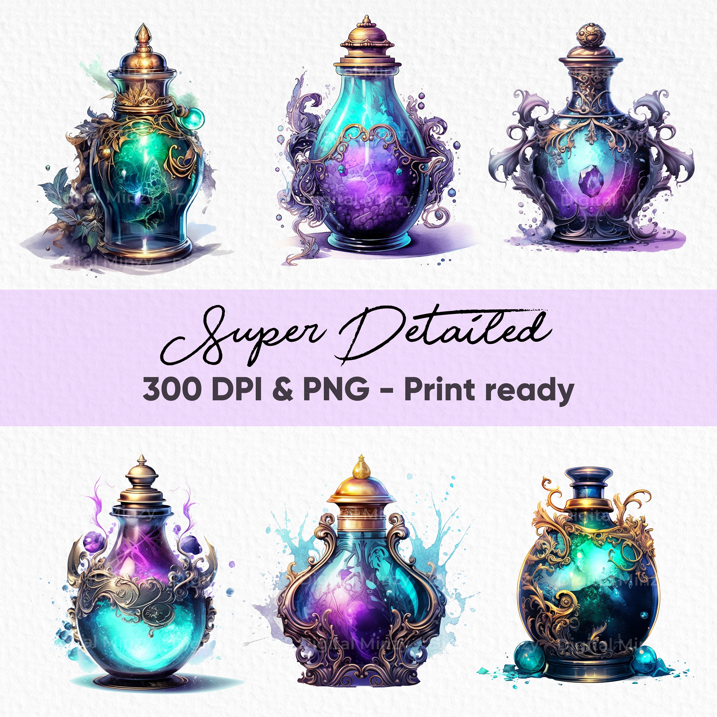 25 Witches Potion Bottles Clipart, Watercolor Magic Potion, Fantasy ...