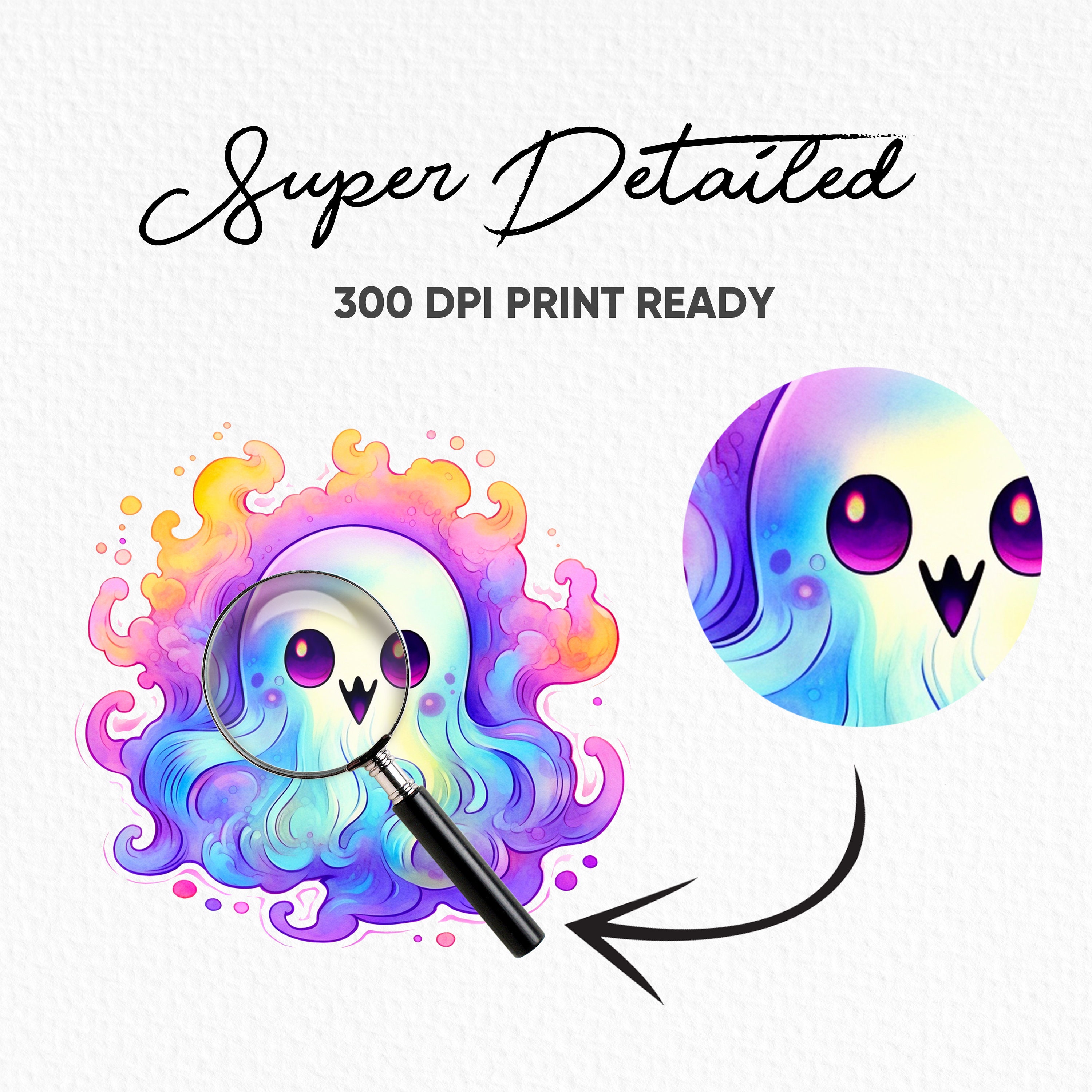 20 Super Cute Ghosts Clipart, Rainbow Ghosts, Watercolor Ghost, Kawaii ...