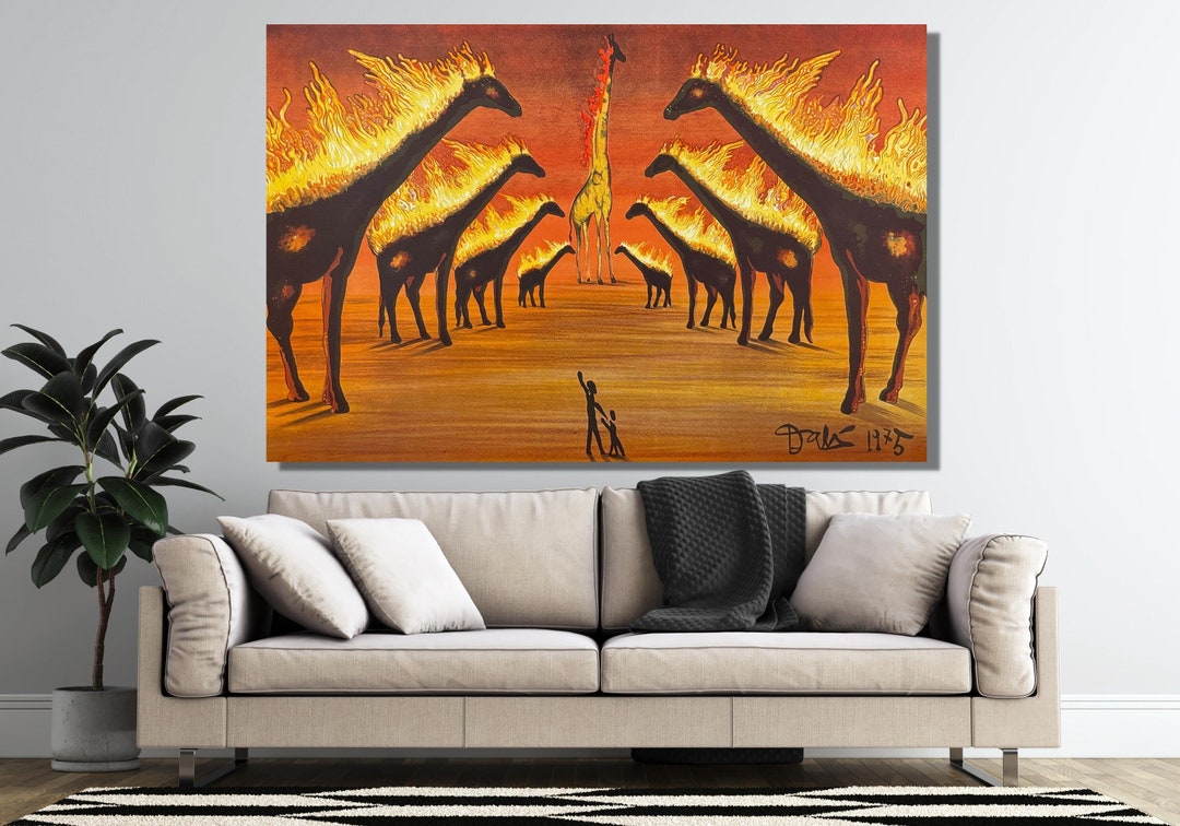 Salvador Dali Burning Giraffe Painting, Salvador Dali Canvas Poster ...