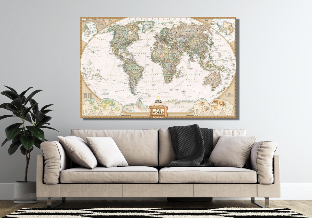 Classic World Map Poster, World Map Wall Art, World Map Canvas, World ...