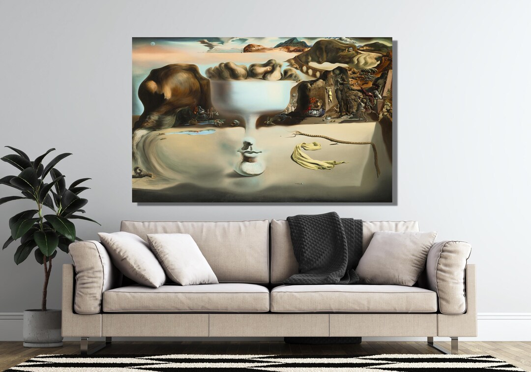 Salvador Dali Apparition of Face and Fruit Dish on a Beach Oil Painting ...