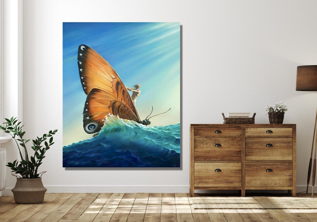 Vladimir Kush Print, Butterfly Canvas Wall Art Canvas Surreal Painting ...