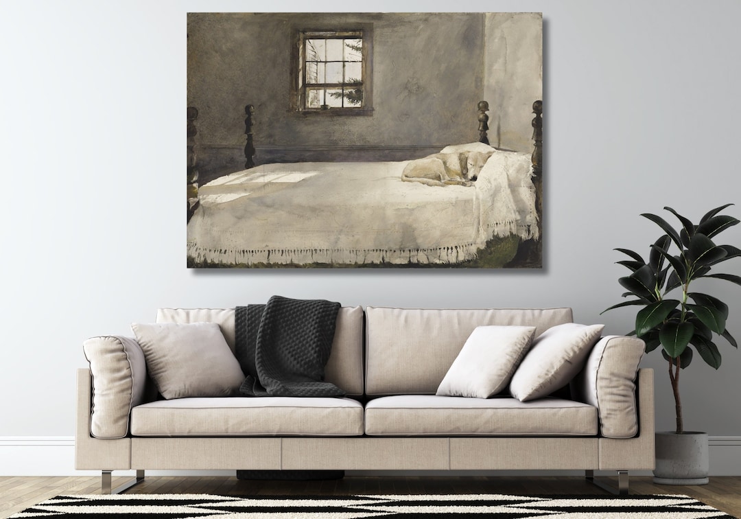 Master Bedroom Andrew Wyeth Dog Sleeping in Bed Giclee Painting Print ...