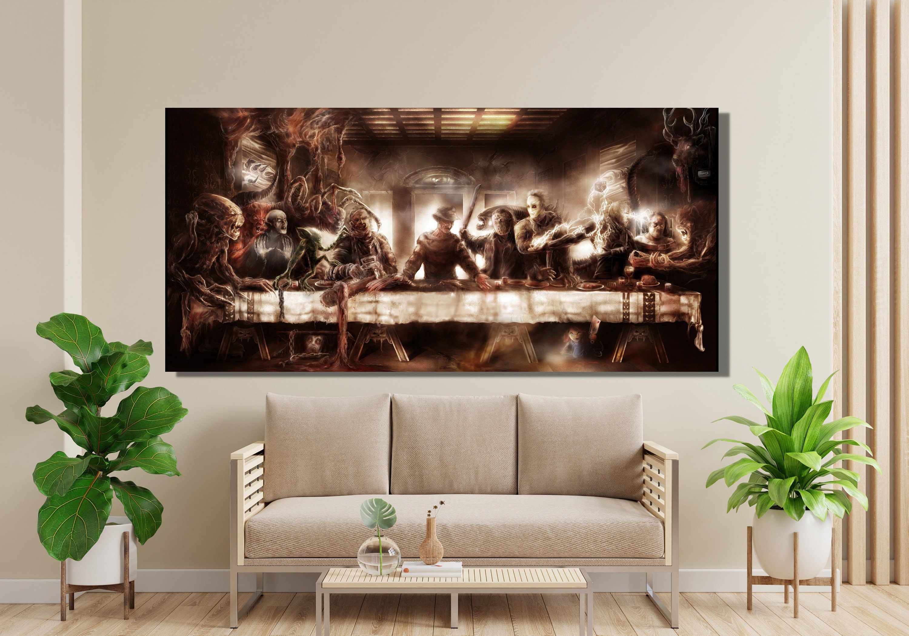 Monster Last Supper Print Canvas Wall Art Alien Predator - Etsy