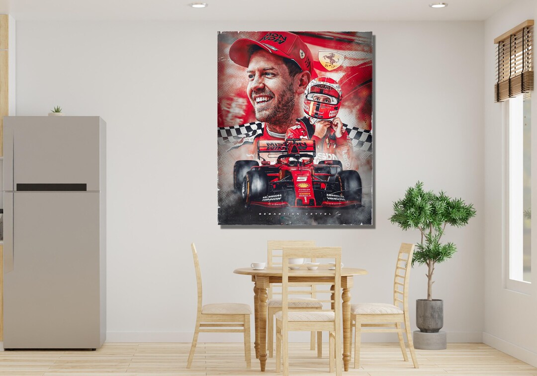 Sebastian Vettel Canvas Poster Print Wall Art, Vettel Racing Wall Art ...