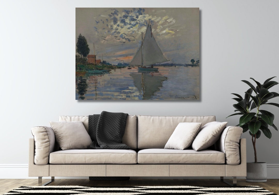 Claude Monet Ship on the Lake Painting Canvas Art, Claude Monet Ship on ...
