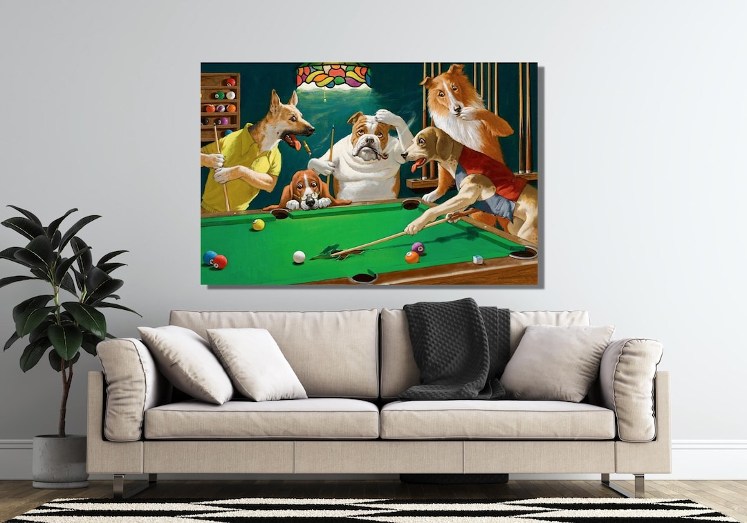 Dogs Playing Billiards Poster Wall Art, Funny Dog Poster Print, Dogs ...