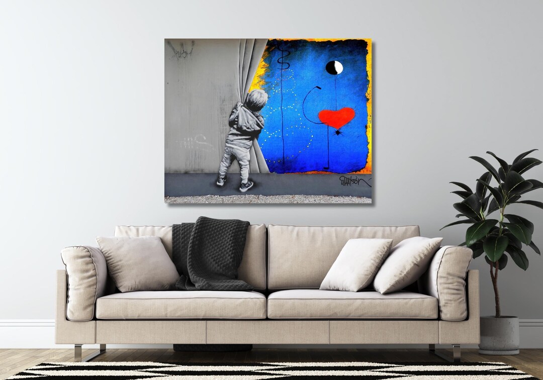 Joan Miro Painting Behind the Curtain by Banksy Canvas Wall Art, Banksy ...