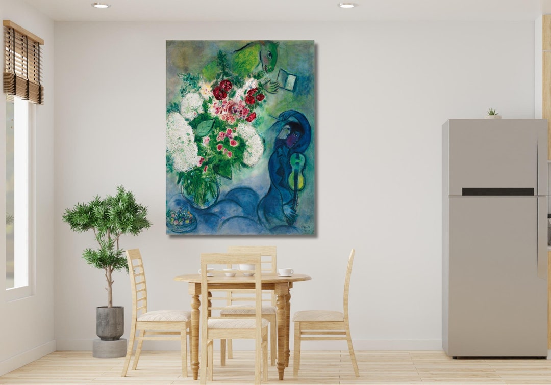 Marc Chagall Bouquet With Flying Lovers Paintings, Marc Chagall Poster ...