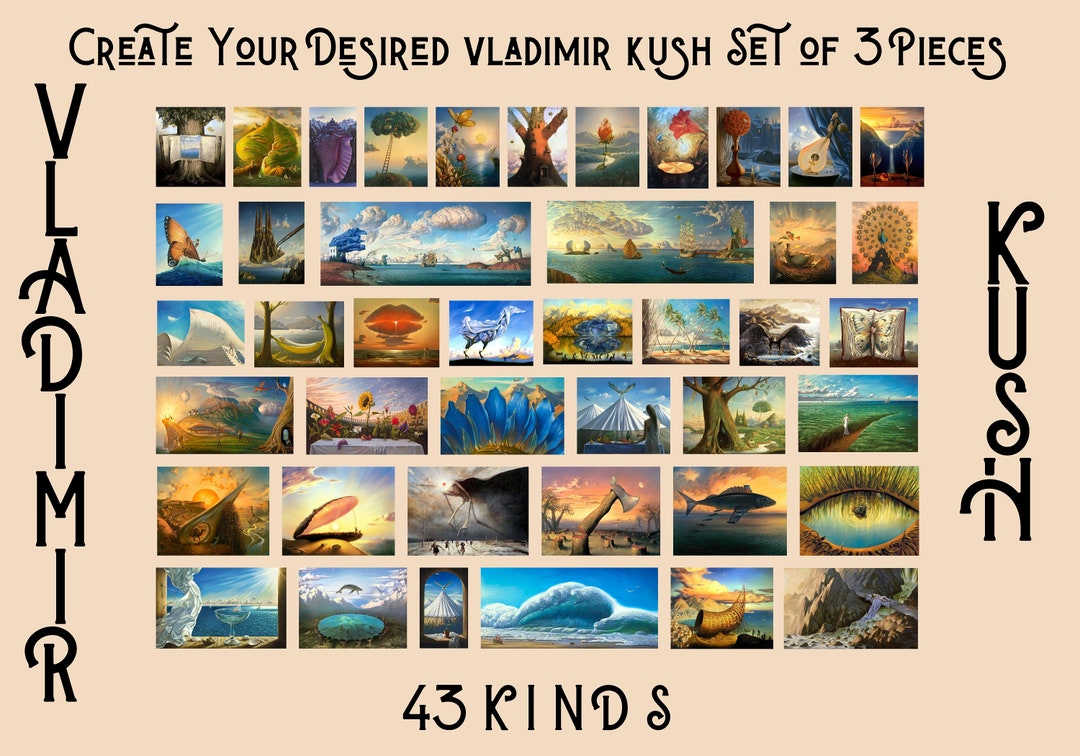 Set of 3 Vladimir Kush Oil Painting Print, Vladimir Kush Wall Art ...