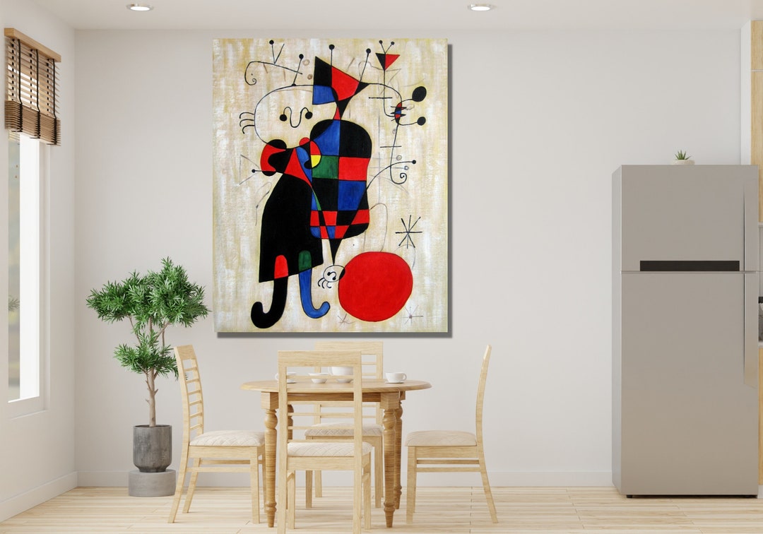Joan Miro Figures and Dog in Front of the Sun Oil Painting, Joan Miro ...