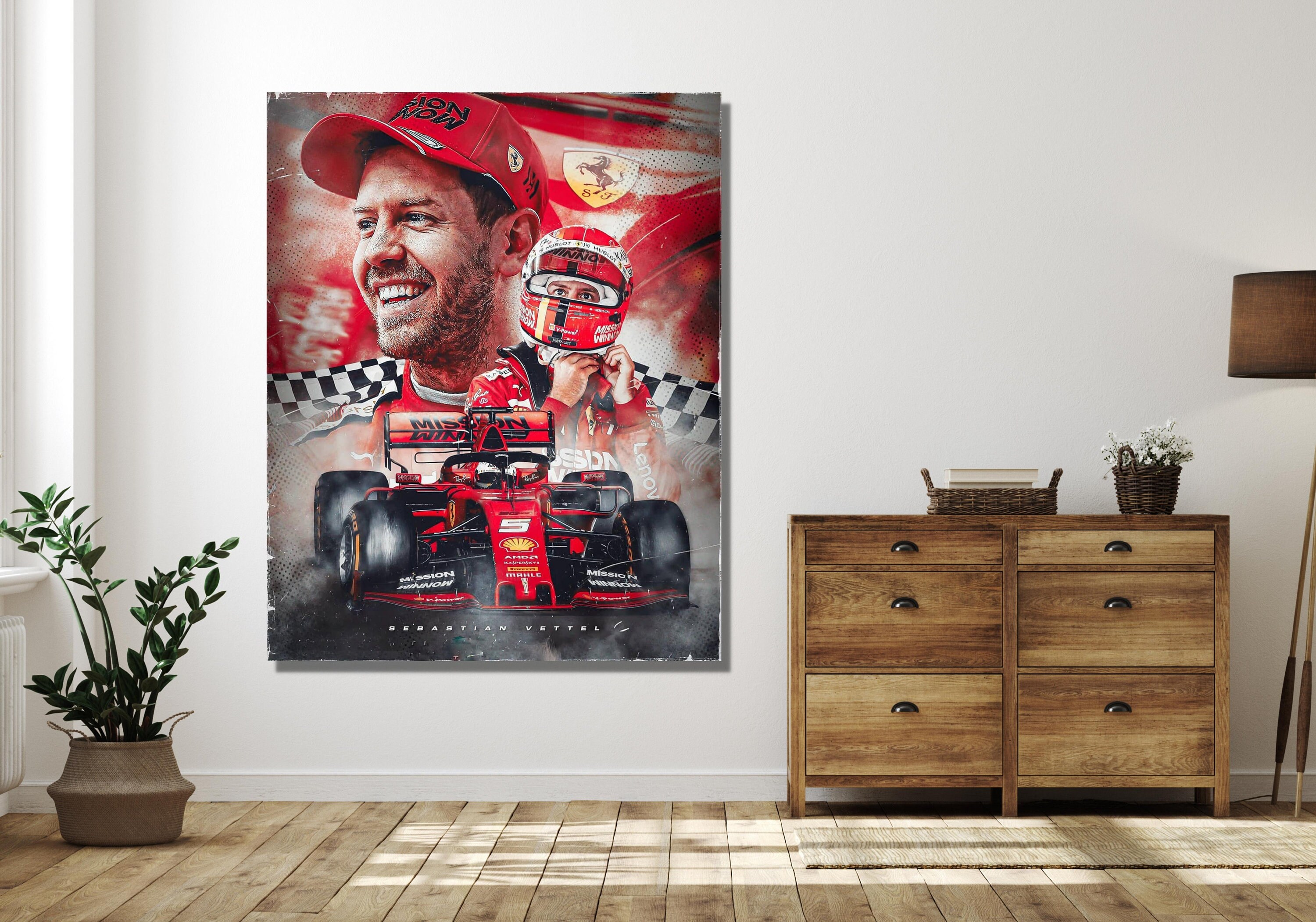 Sebastian Vettel Canvas Poster Print Wall Art, Vettel Racing Wall Art ...