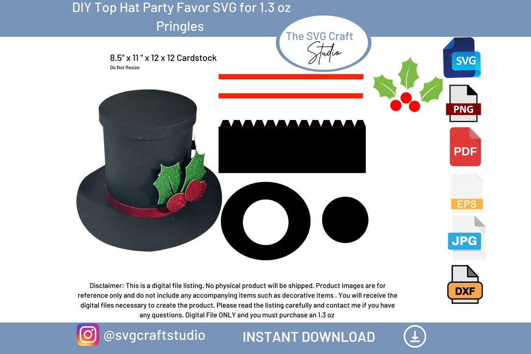 DIY Top Hat Party Favor SVG for Pringles - Unique Pringles Birthday and ...