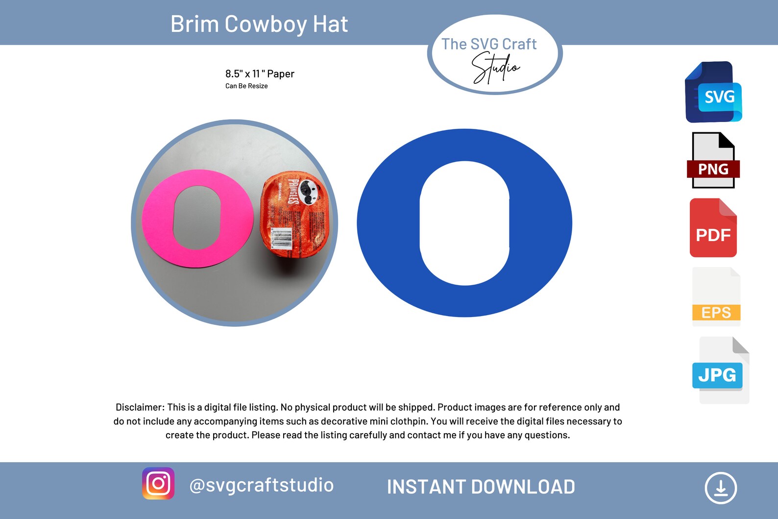 Cowboy Hat Brim SVG Template for 0.67 Oz Pringles Can DIY Digital ...